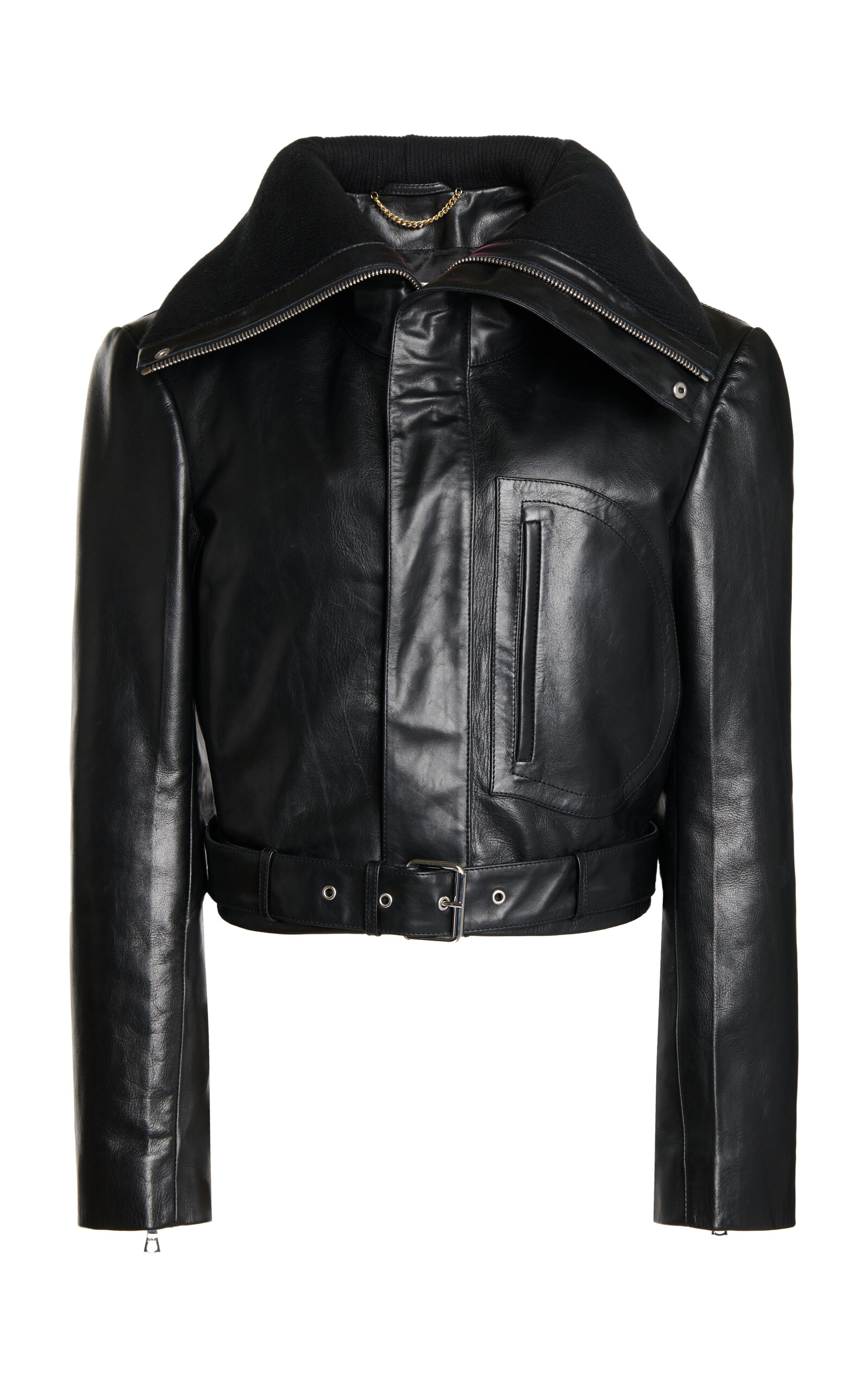 Victoria Beckham Calf Leather Cropped Biker Jacket In Black | ModeSens