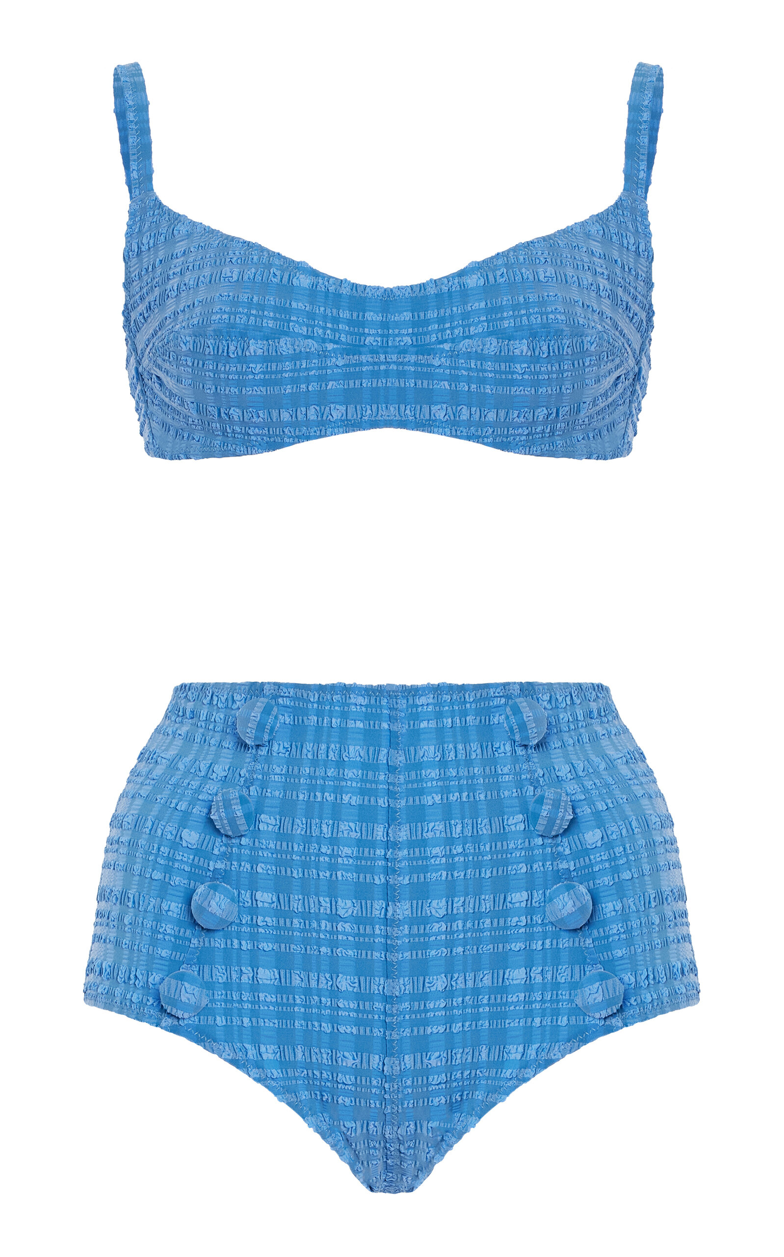 Lisa Marie Fernandez Seersucker Balconette High-waist Bikini In Blue ...