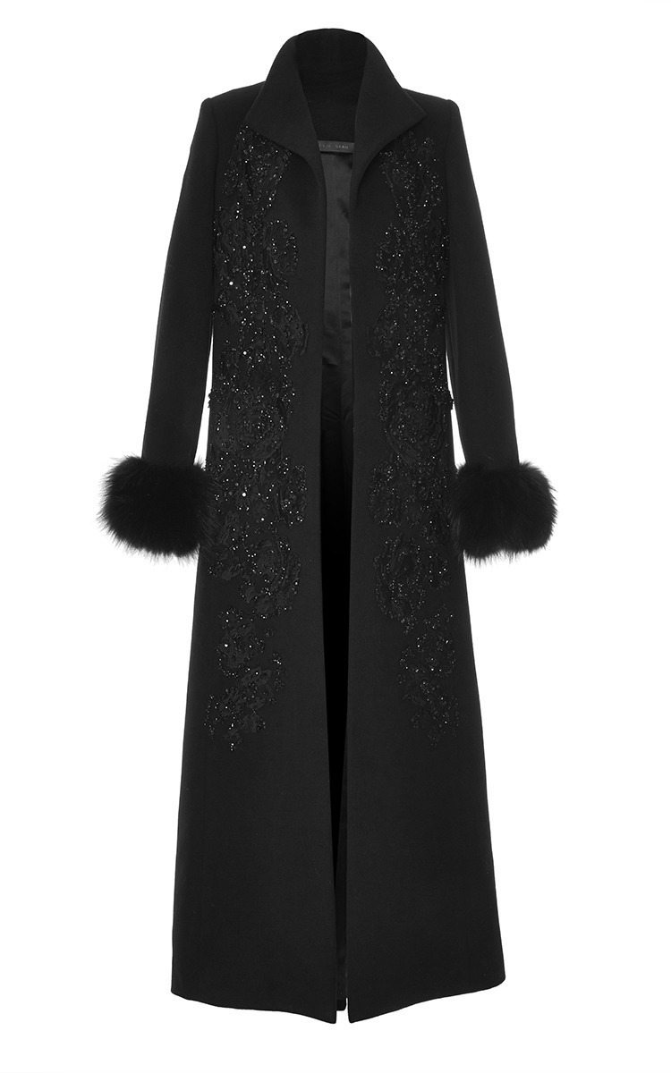Embroidered Wool Coat with Fox Fur Trim by Elie Saab | Moda Operandi