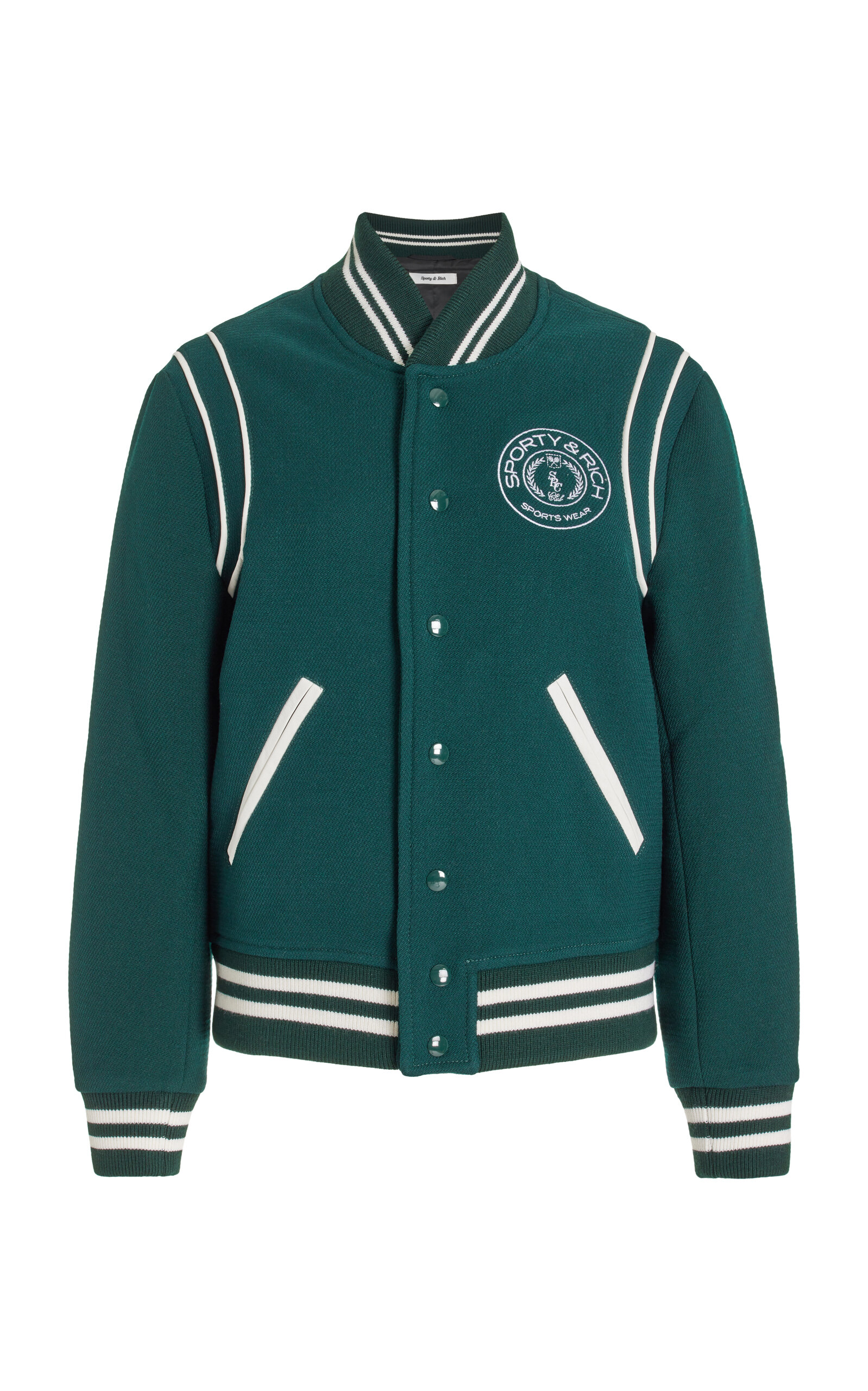 Sporty And Rich Connecticut Crest Leather-trimmed Wool Jacket In Green ...