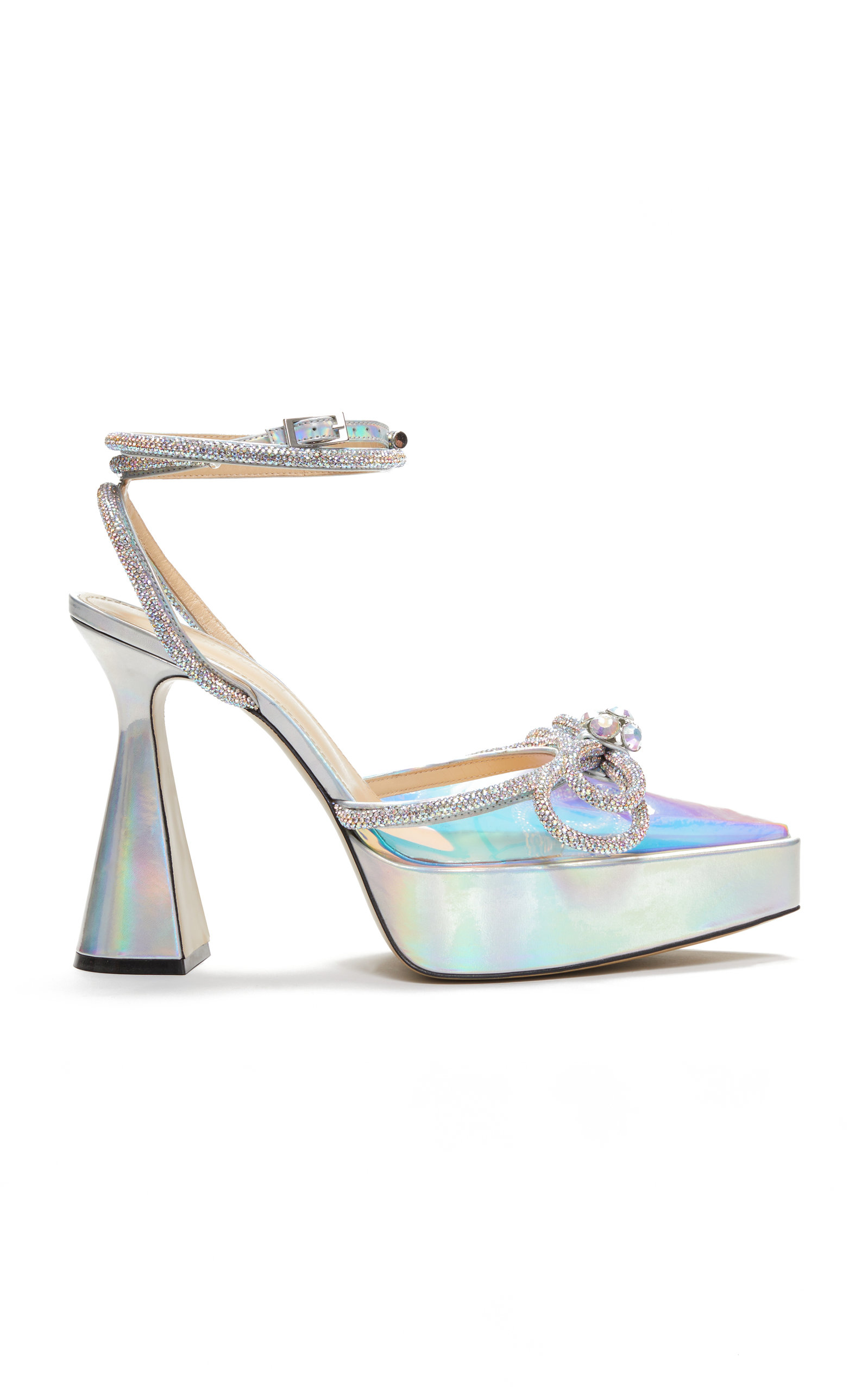 Mach & Mach Women's Double Bow Iridescent Pvc Platform Pumps In Silver ...