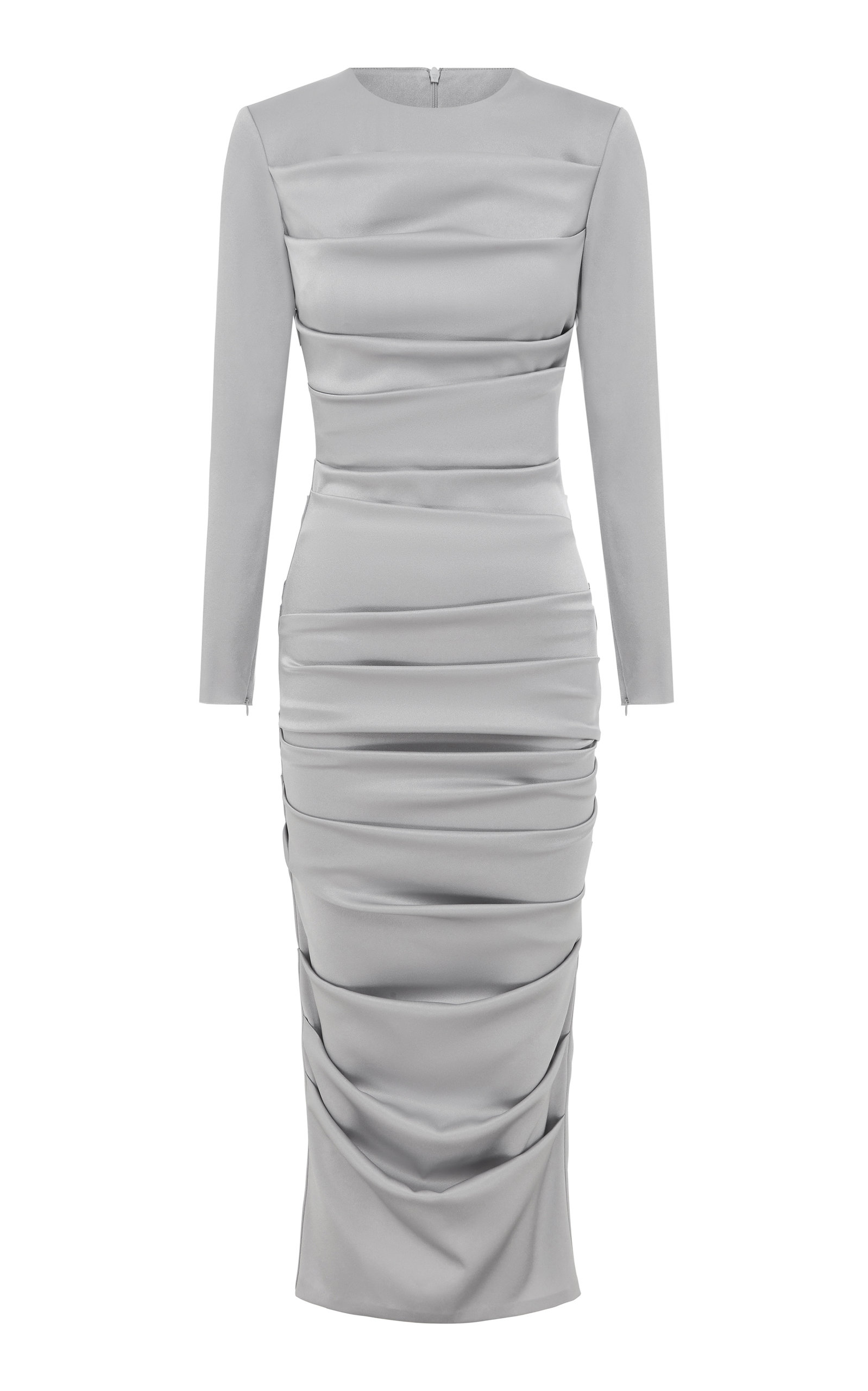 Alex Perry Calder Ruched Satin Crepe Midi Dress In Silver | ModeSens