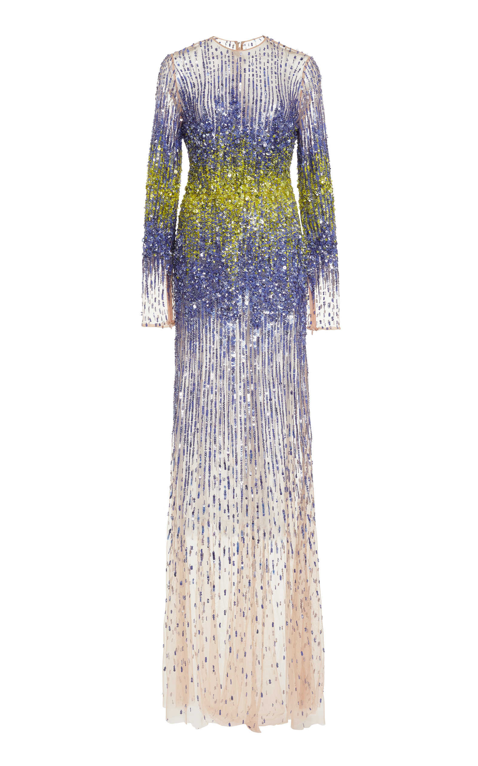 Elie Saab Bead Embroidery Long Sleeve Gown In Multi Modesens