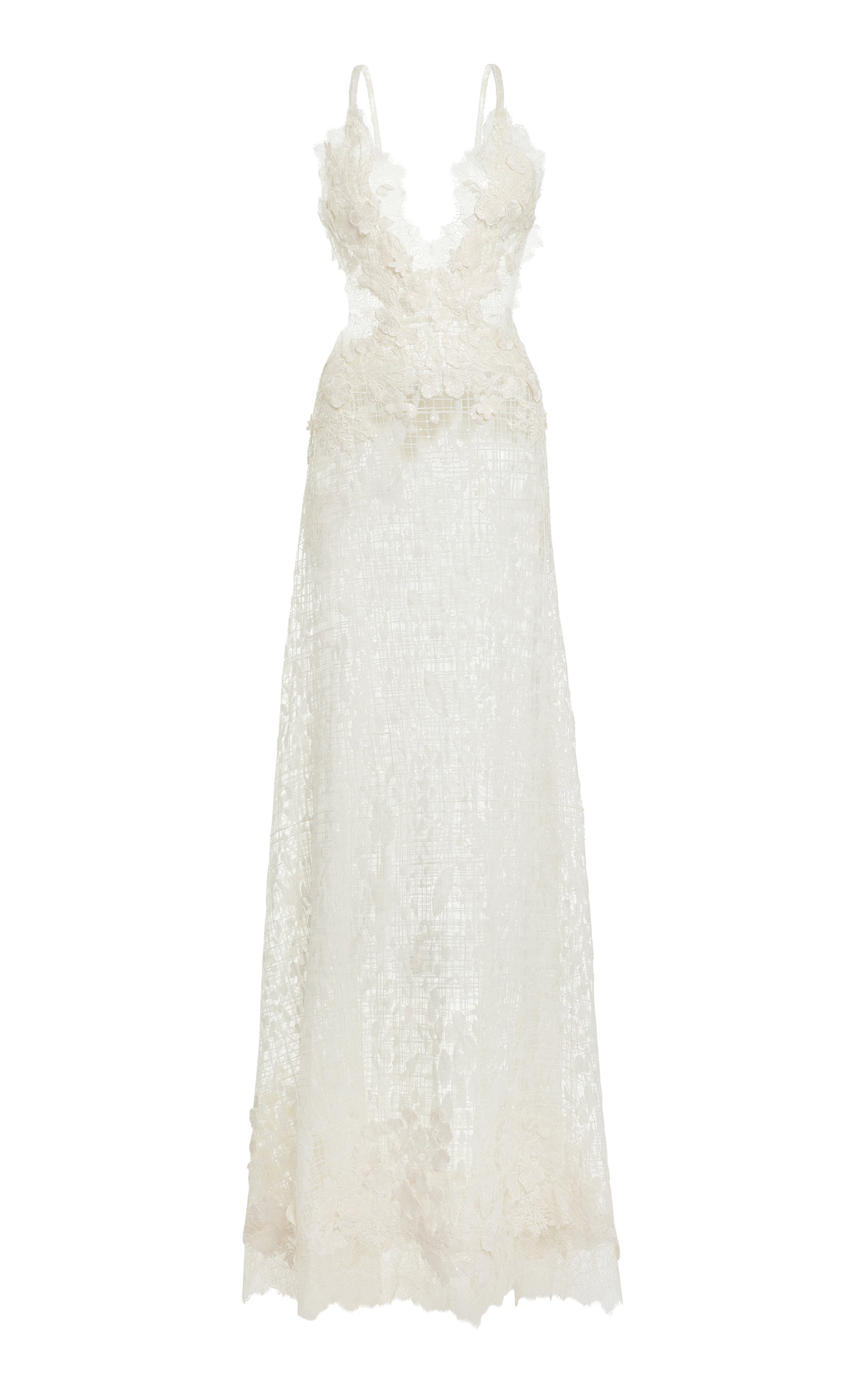 Elie Saab Women's Appliquéd Lace Maxi Dress In White | ModeSens