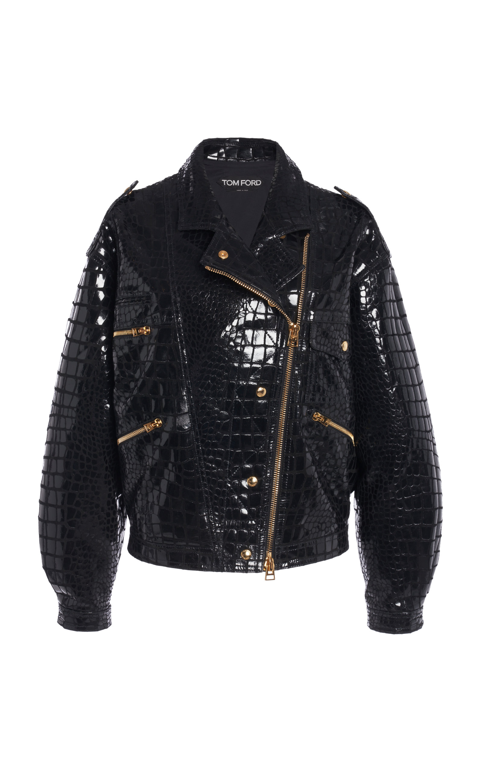 Tom Ford Women's Croc-embossed Leather Biker Jacket In Black | ModeSens