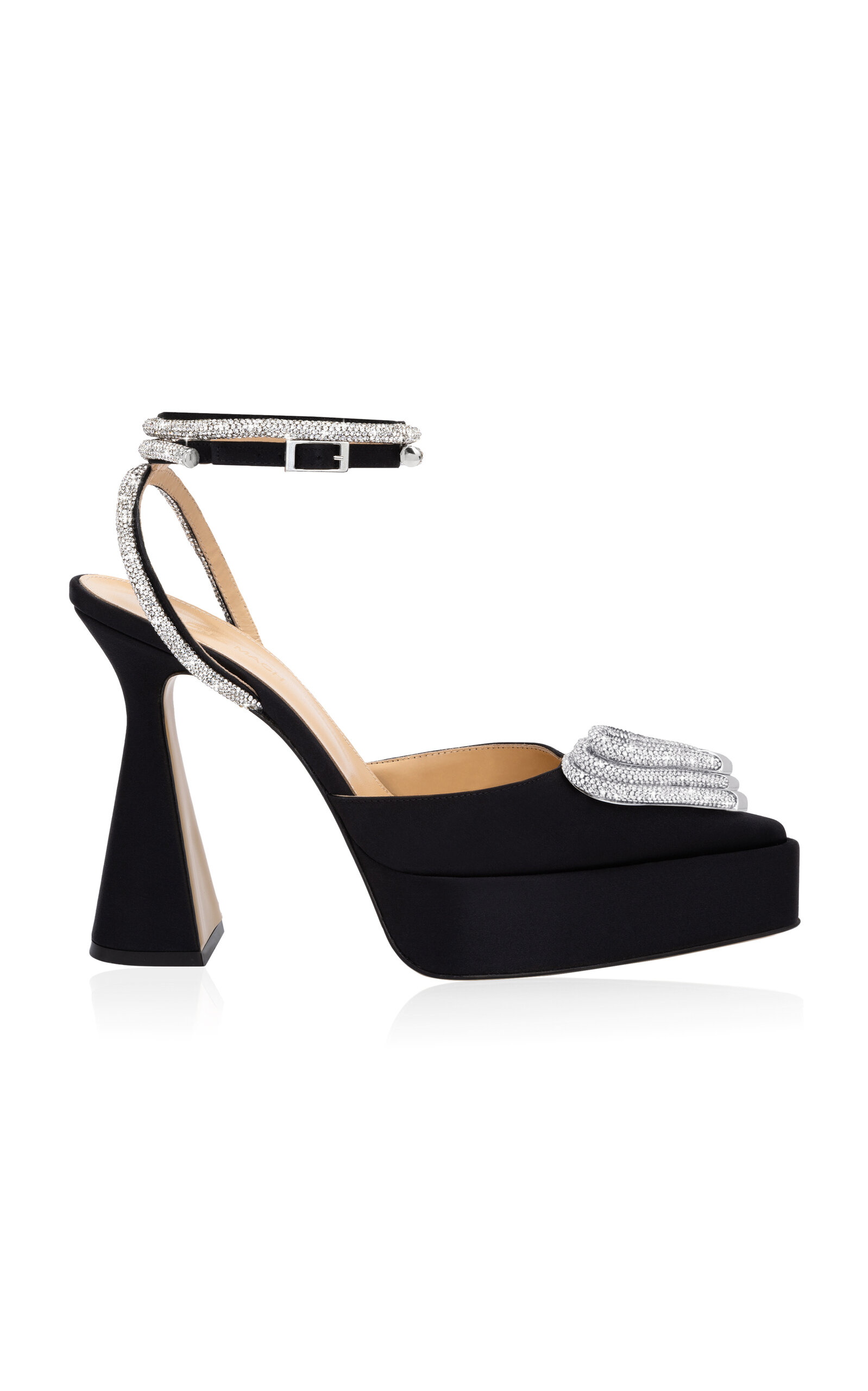 Mach & Mach Double Crystal Bow Satin Platform Pumps In Black | ModeSens
