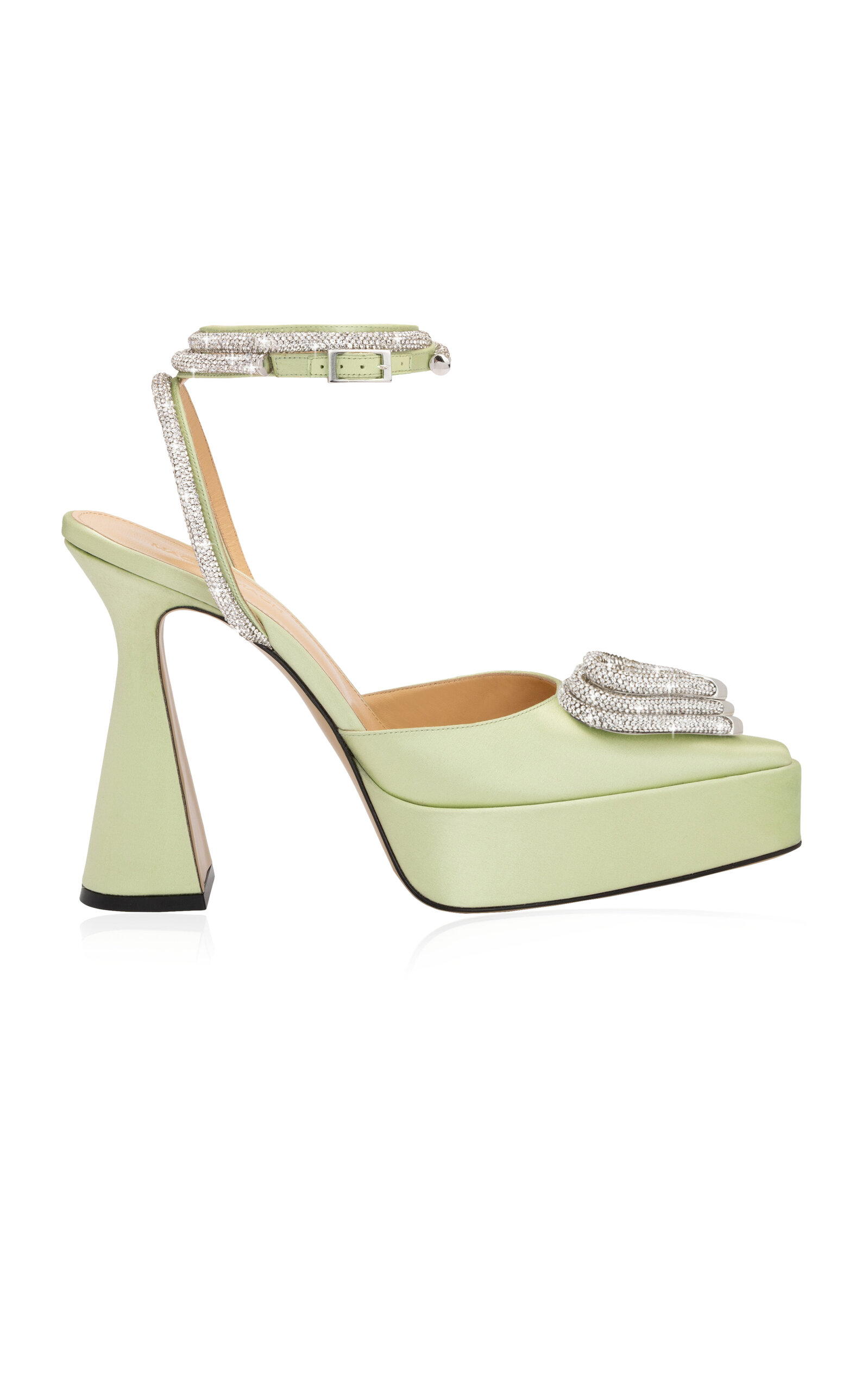 Mach & Mach Triple Heart Satin Platform Pumps In White | ModeSens