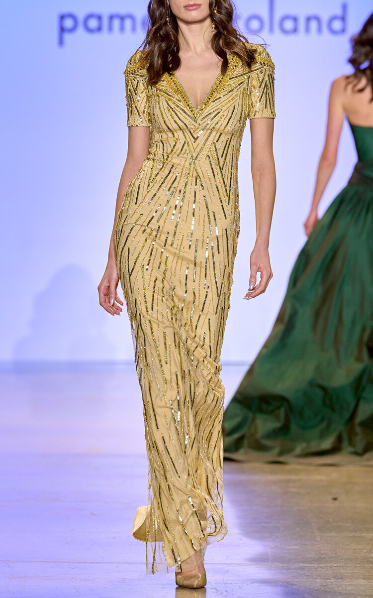 Pamella Roland Women's Embroidered Tulle Gown In Gold | ModeSens