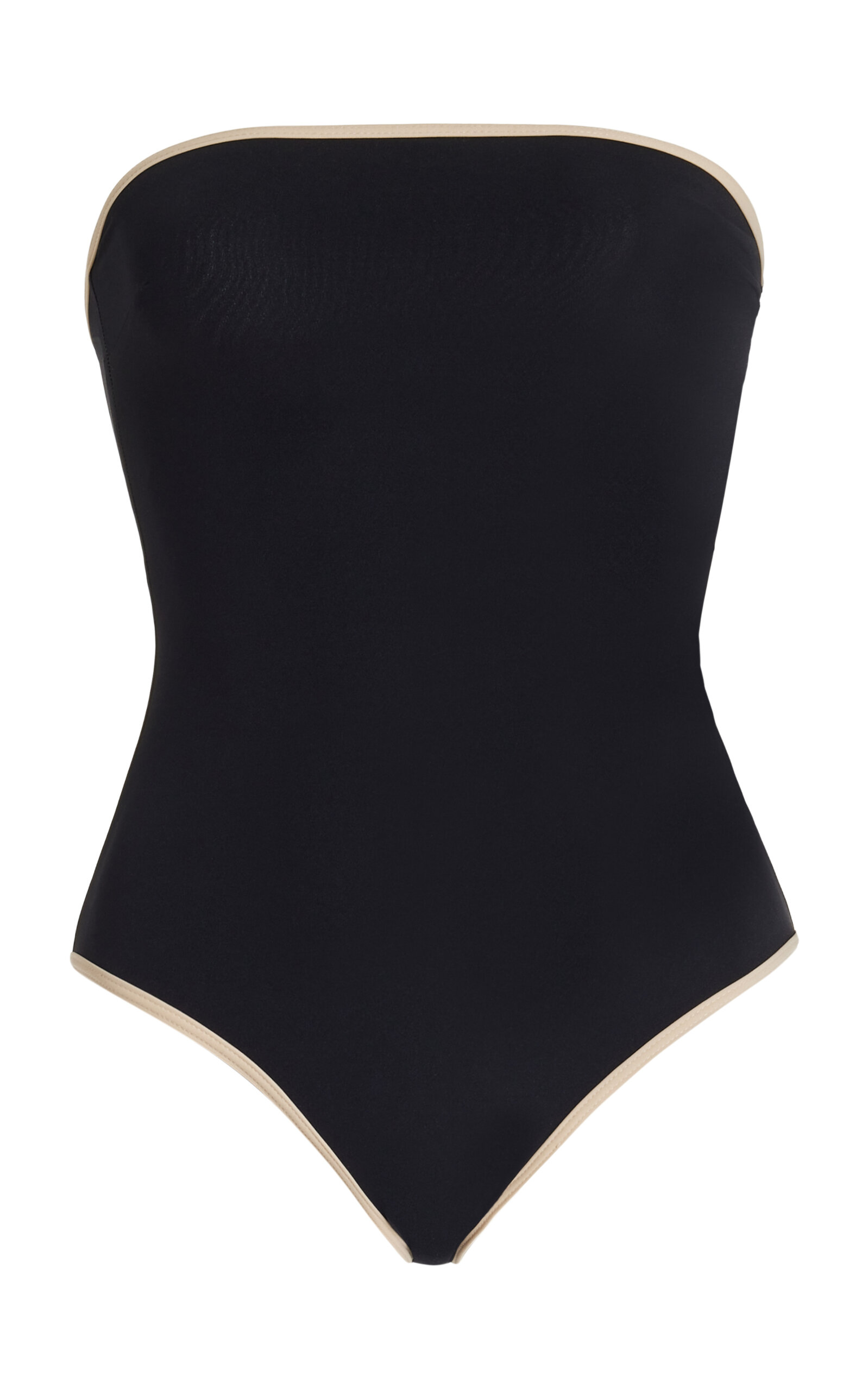 Toteme Stripe Edge Strapless Swimsuit in Cream | Smart Closet