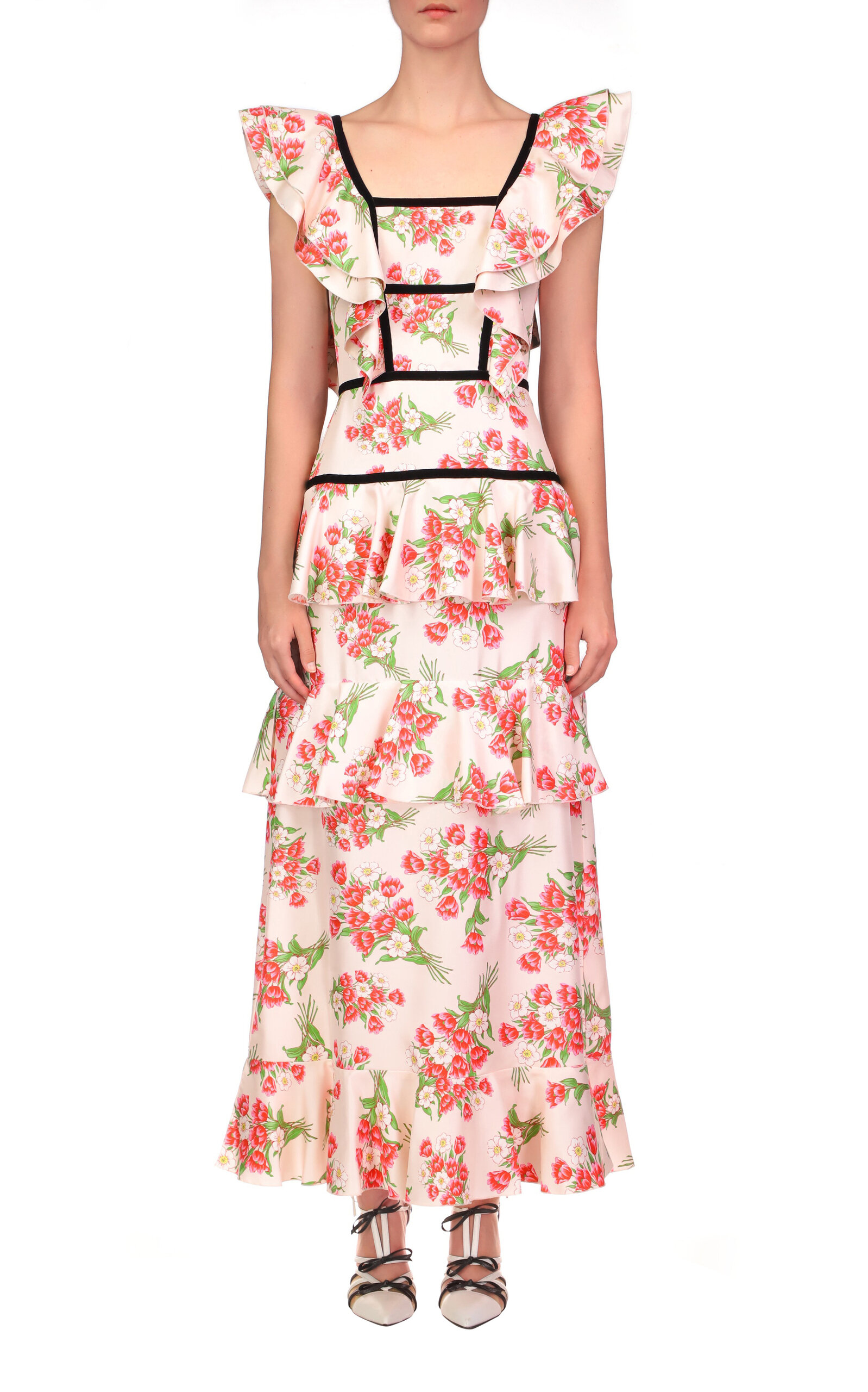 Rodarte Ruffled Silk Twill Maxi Dress In Pink | ModeSens